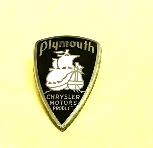 VINTAGE 1931-37 PLYMOUTH RADIATOR EMBLEM/BADGE ENAMEL BLACK & SILVER DL ...