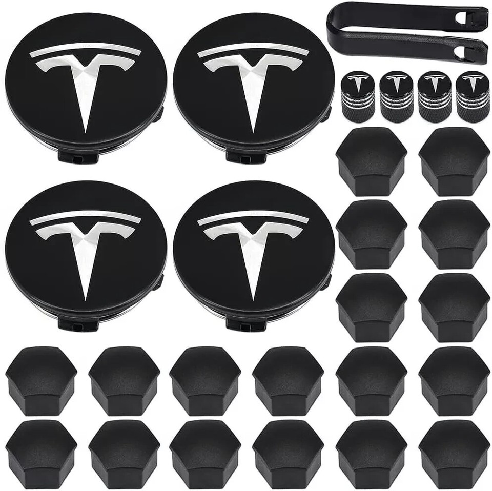 ALL COLORS Aero Wheel Cap Kit Tesla Hub Center Covers Lug Nut Caps ...