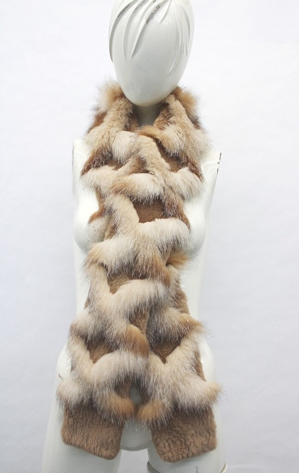 BRAND NEW LIGHT BROWN SHEARED BEAVER & FOX FUR SCARF WRAP WOMEN WOMAN 4 ...