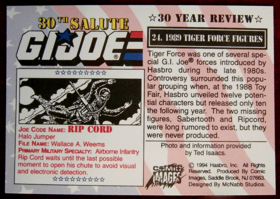 G.I. Joe 30th Salute - Card #24 - 1989 Tiger Force Figures - Comic ...
