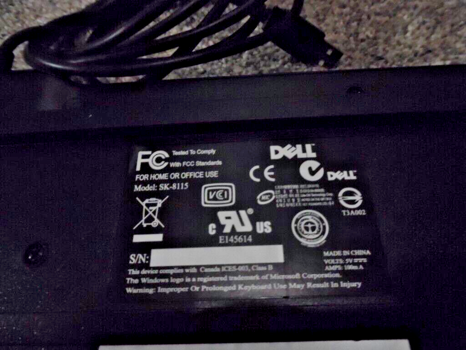Genuine DELL USB Wired Black Keyboard Model L100 or SK-8115 | eBay