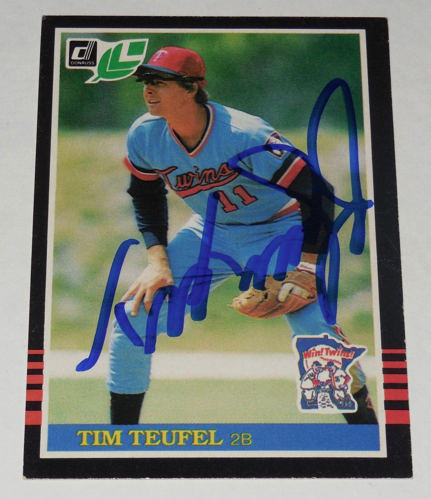 TIM TEUFEL 1985 DONRUSS / LEAF AUTOGRAPHED BASEBALL CARD (MINNESOTA ...
