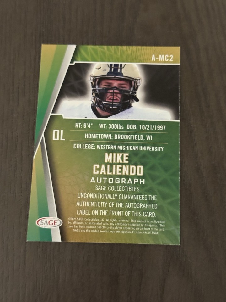 2022 SAGE High Series Autographs Red #A-MC2 MIKE CALIENDO Signed Auto ...