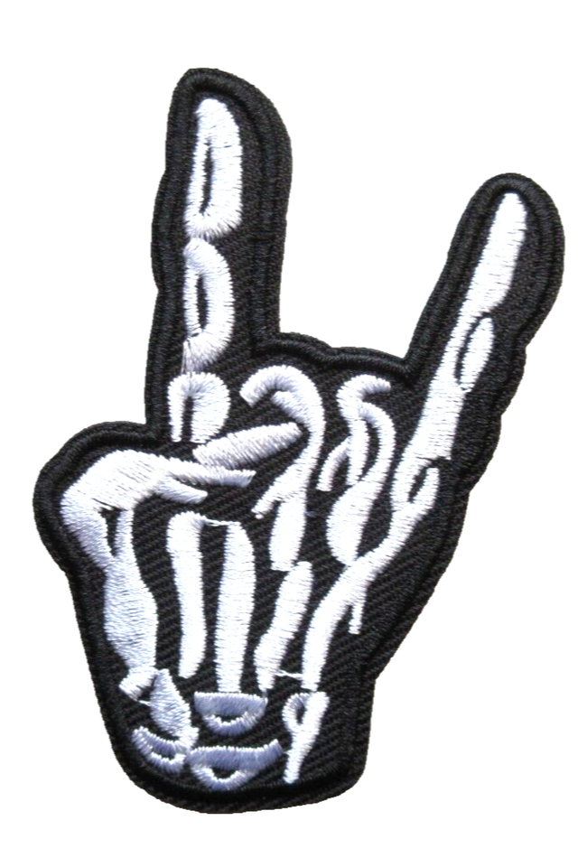 🔥DEVIL HORNS SKELETON HAND GESTURE ROCK METAL MUSIC BATTLE VEST IRON ON ...
