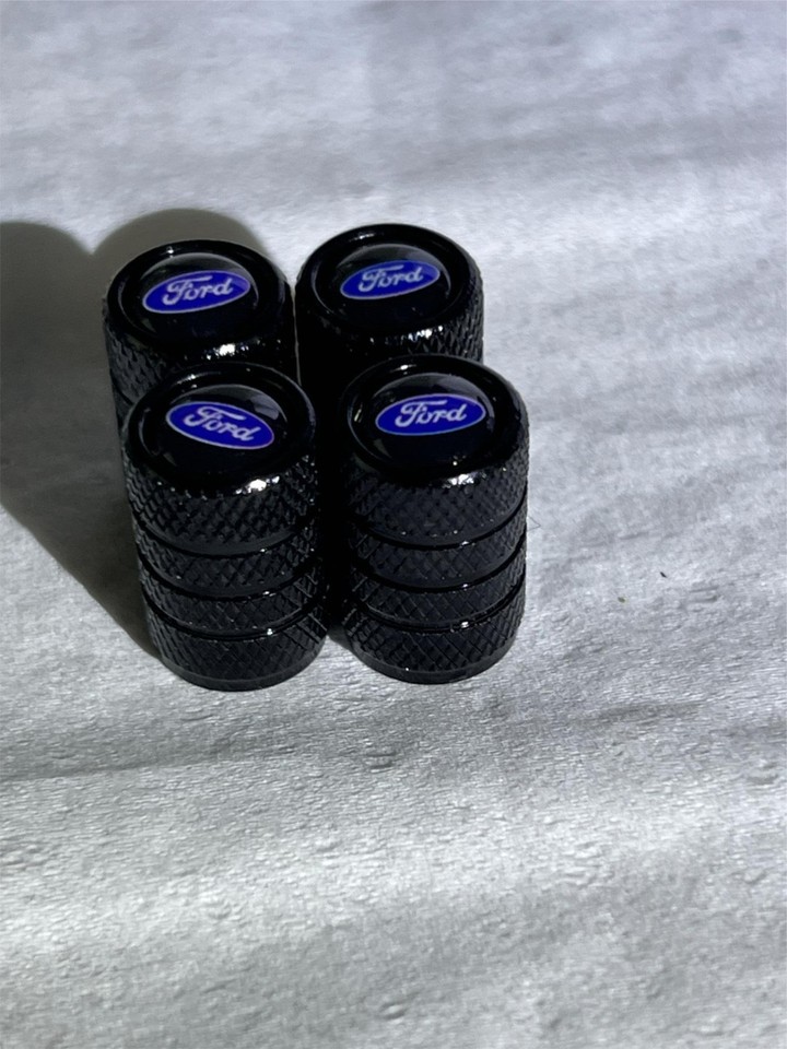 4x Black Ford Universal Tire Valve Stem Caps | Aluminum | OE | For ...