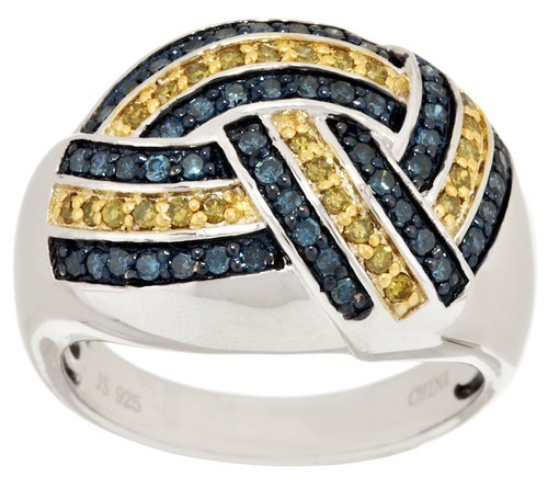QVC Affinity Diamond 1/2ct Yellow & Blue Diamond Sterling Woven Ring ...