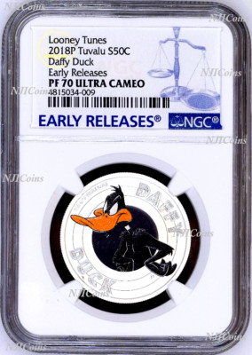 2018 TUVALU Looney Tunes DAFFY DUCK Silver Proof NGC PF70 Half Dollar ...