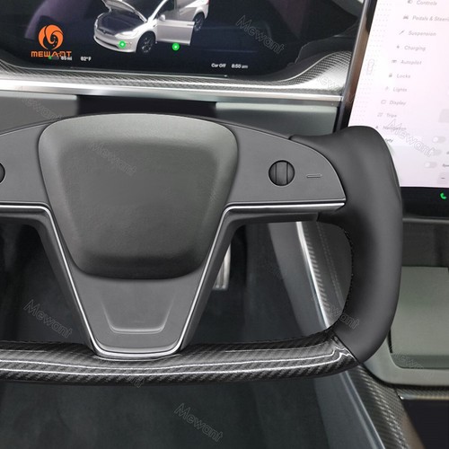 PU Leather Carbon Steering Wheel Cover Wrap for Tesla Model S Yoke ...