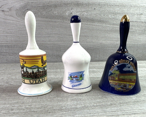 Vtg Lot Of 3 Collectible Porcelain State Bells Colorado Utah S. Dakota ...
