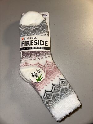 Sof Sole Fireside Cozy Lodge Socks Pink & White Womens Sz 5-10 Infused with Aloe | eBay