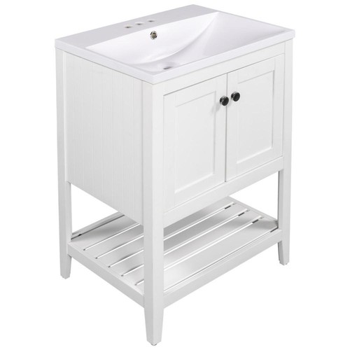 Morandi White Style Bathroom Vanity Elegant Ceramic Sink with Open ...