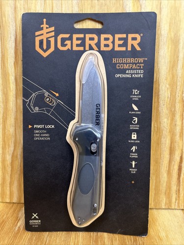 GERBER Highbrow Spring Assisted Open Pivot Lock Blade Folding Pocket ...