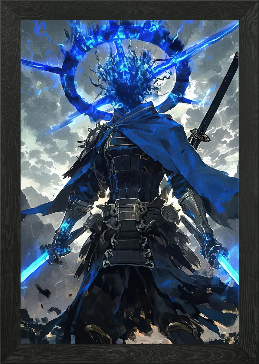 Samurai Warrior Energy Swords Framed Wall Art Poster Canvas Print ...