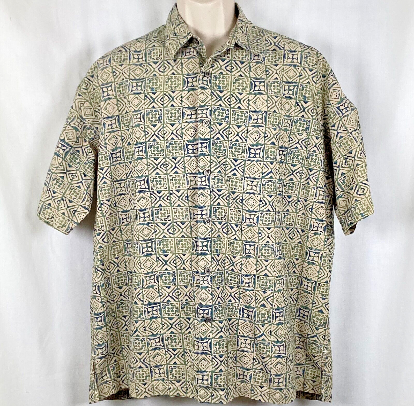 Cooke Street Honolulu Green & Blue Tapa Print Hawaiia… - Gem