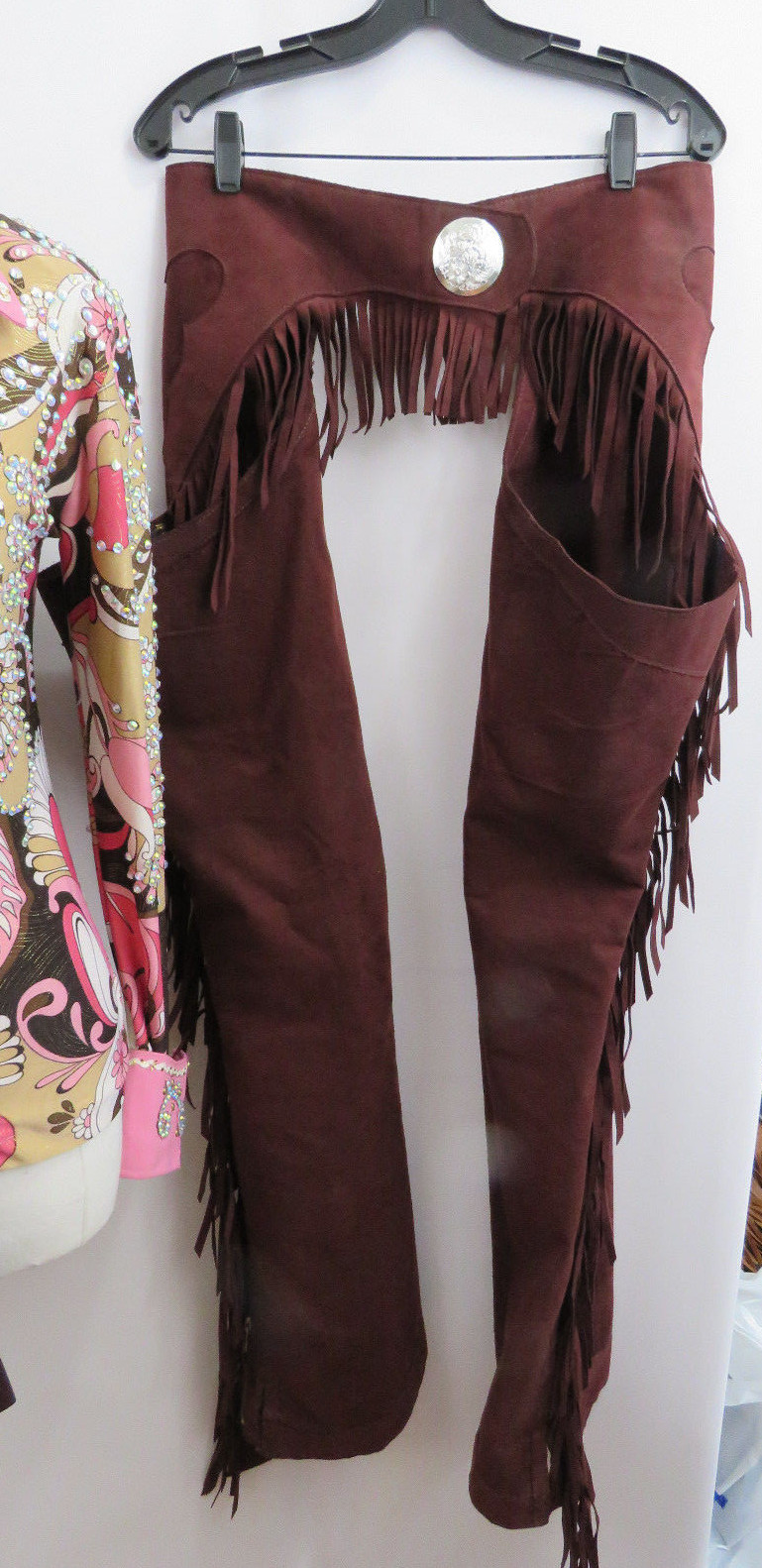 Women's 3 Piece Custom Western Show Outfit Jeweled Pants Chaps Pink ...