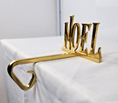 Solid Brass Christmas Noel Stocking Holder Mantel Long Arm Gold Heavy ...