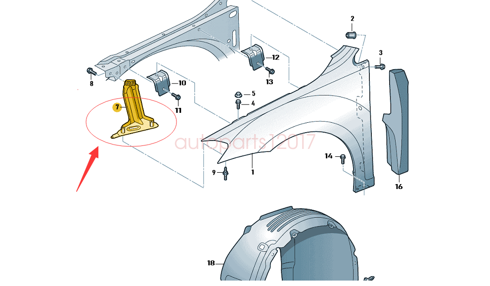 Genuine Fender Support Bracket Brace Left for Golf 13-17 5g0821135b for ...