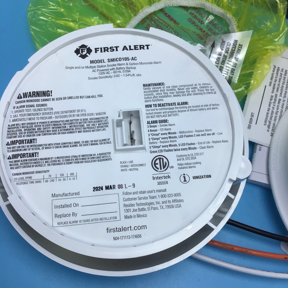 New Model SMICO105-AC Smoke & Carbon Monoxide Alarm First Alert SC9120B ...