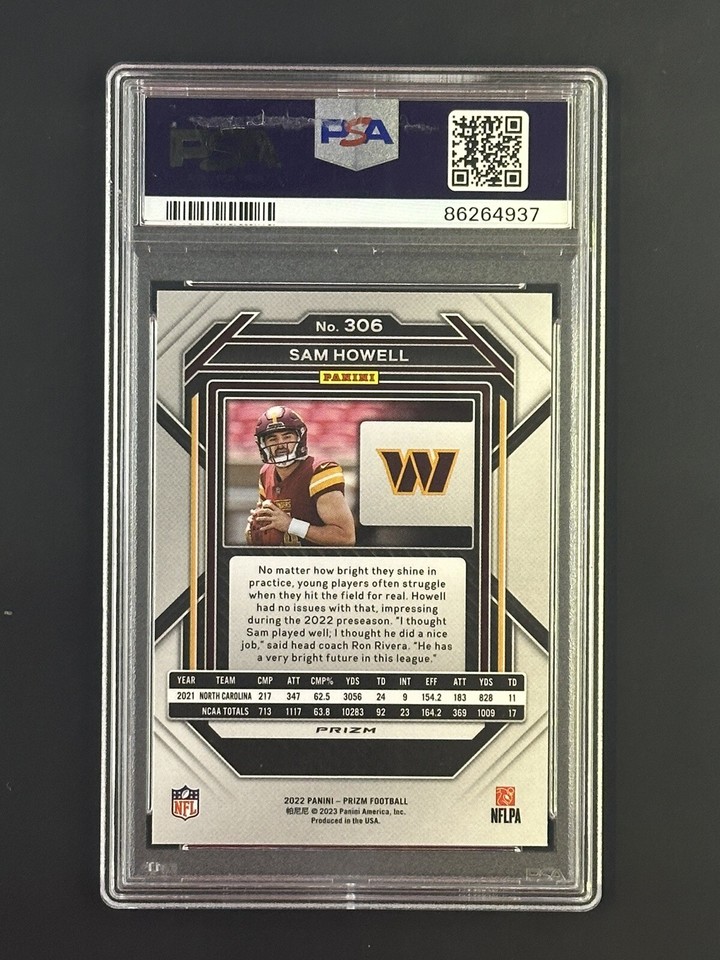 2022 Prizm Sam Howell Red White Blue Prizm Rookie Card RC #306 PSA 9 ...