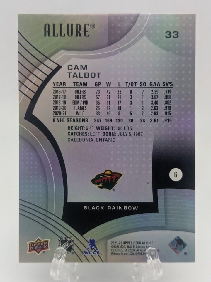 2022-23 Upper Deck Allure Cam Talbot #33 Black Rainbow Parallel; Wild ...