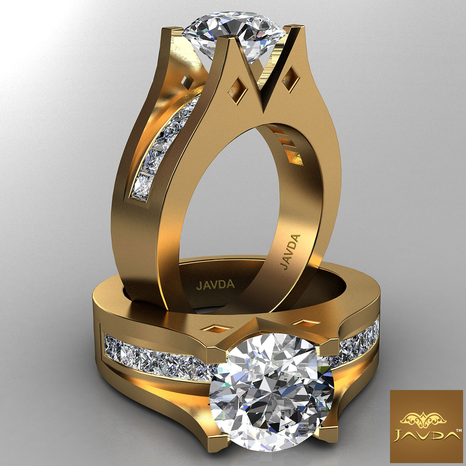 4 Prong Channel Setting Round Cut Diamond Engagement Ring GIA I Color ...