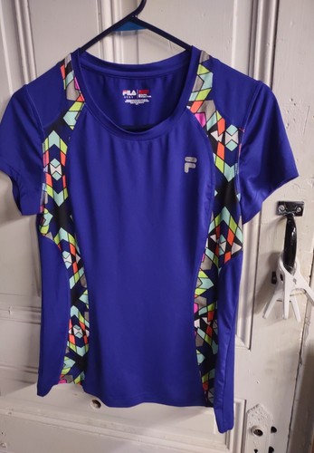 Fila TShirt. Woman size M fabric color blue with square and triangle in ...