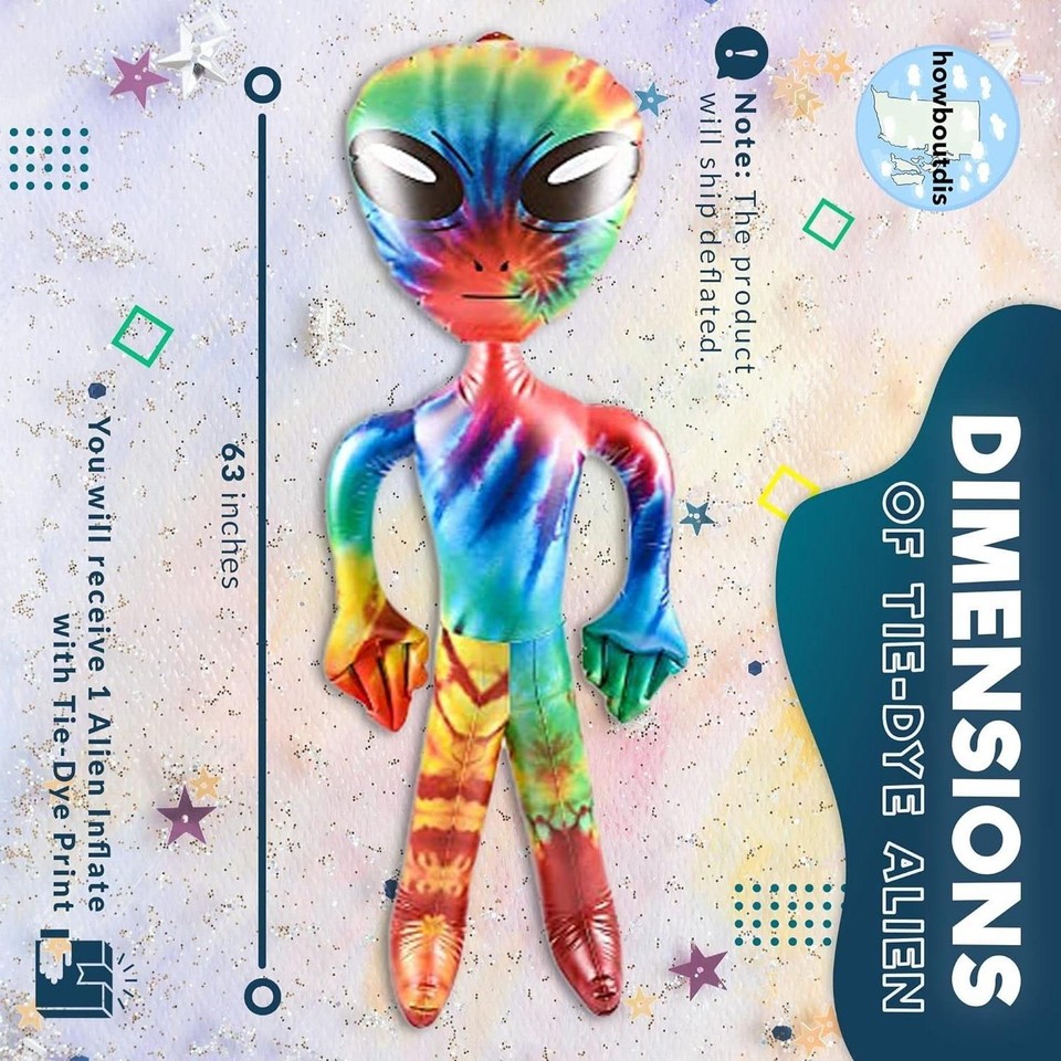 GIANT 63" TIE DYE ALIEN INFLATE INFLATABLE BLOW UP PROP UFO GAG GIFT ...
