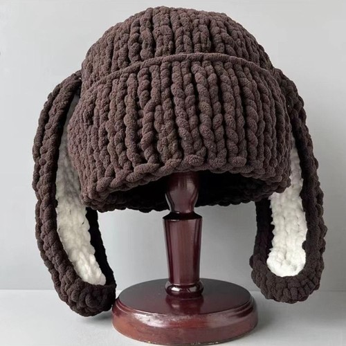 Woolen Yarn Long Ear Hat Winter Warm Rabbit Ears Hats New Crochet ...