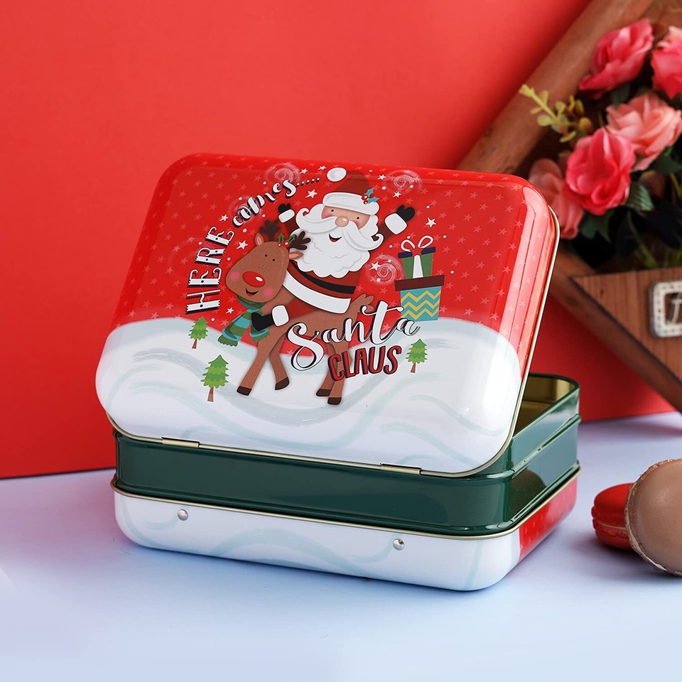 Christmas Trunk Square Metal Storage Container Tin Box Casual Christmas ...