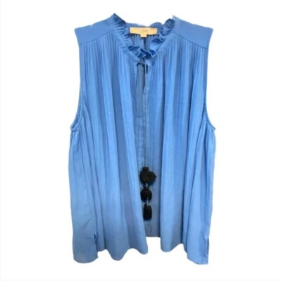 LOFT Women’s Sleeveless Ruffle Pleated Flowy Tie Tassel Keyhole Top ...
