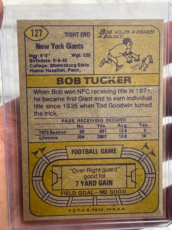 1974 Topps NFL Football Card #127 Bob Tucker All Pro NM-MT OR BETTER ...