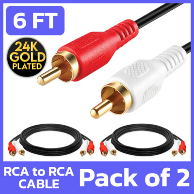 2 Pack 2-RCA to 2-RCA Male Cord 6ft Stereo Audio Coaxial Cable L/R Gold ...