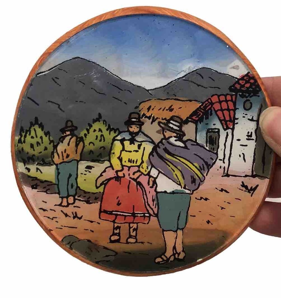 5 Hand Painted South American Folk Art Wooden Coasters Peru Colorful ...