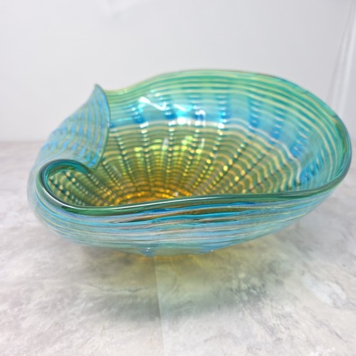 Vtg Blown Glass Bowl, Teal Murano Art Glass. Underwater Fantasy In ...