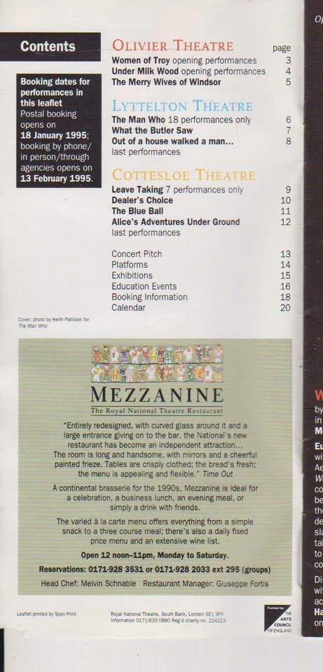 Royal Nation Theatre 10 March - 6 May 1995 IN English | eBay