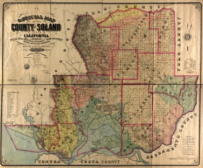 20" x 24" 1890 Official Map of The County of Solano California Showing ...