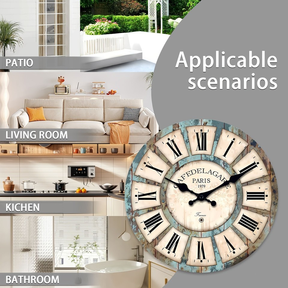 16 inch large wooden burlywood Roman numeral wall clock, village ...