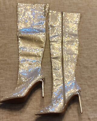 Steve Madden Skyscraper Over The Knee Boots In Size 10 Silver | eBay