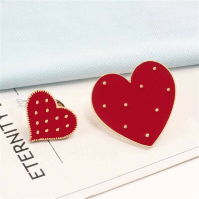 2 x Gold Plated Love Heart Red Enamel Pins Small Large Loveheart Brooch ...