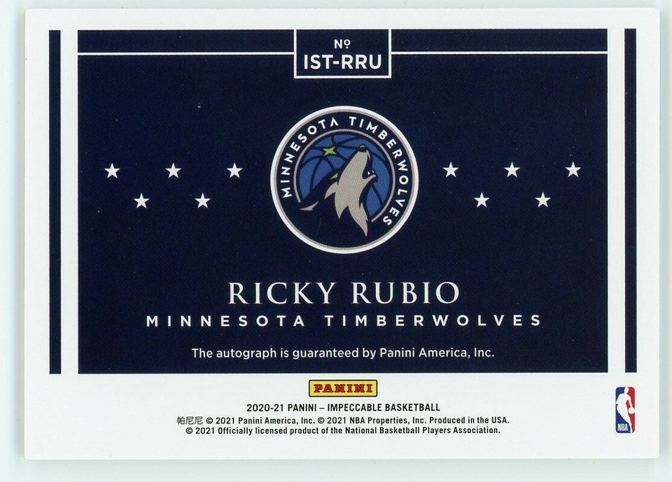 2020-21 Panini Impeccable Ricky Rubio Stars Autograph /49 Minnesota ...