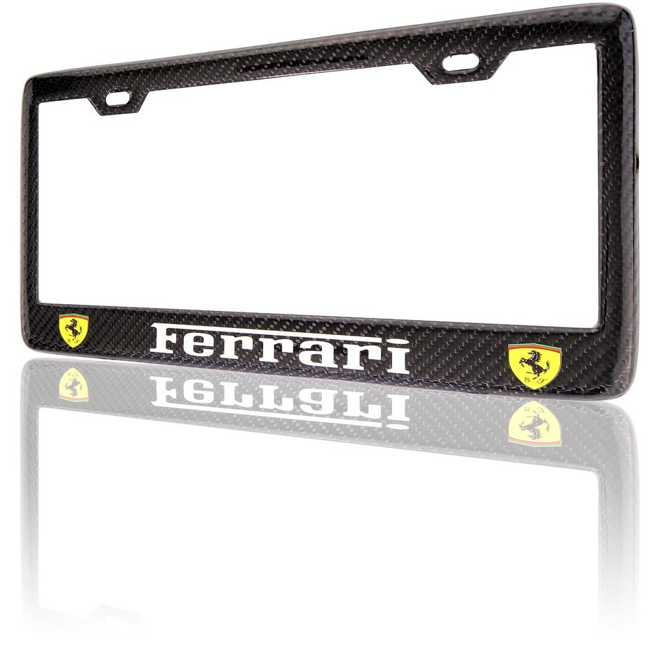 Black "FERRARI" License Plate Frame, Custom Real Carbon Fiber No Vinyl ...