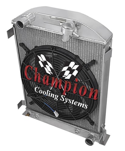 3 Row MN Champion Radiator W/ 16" Fan for 1932 Ford High Boy Chevy ...