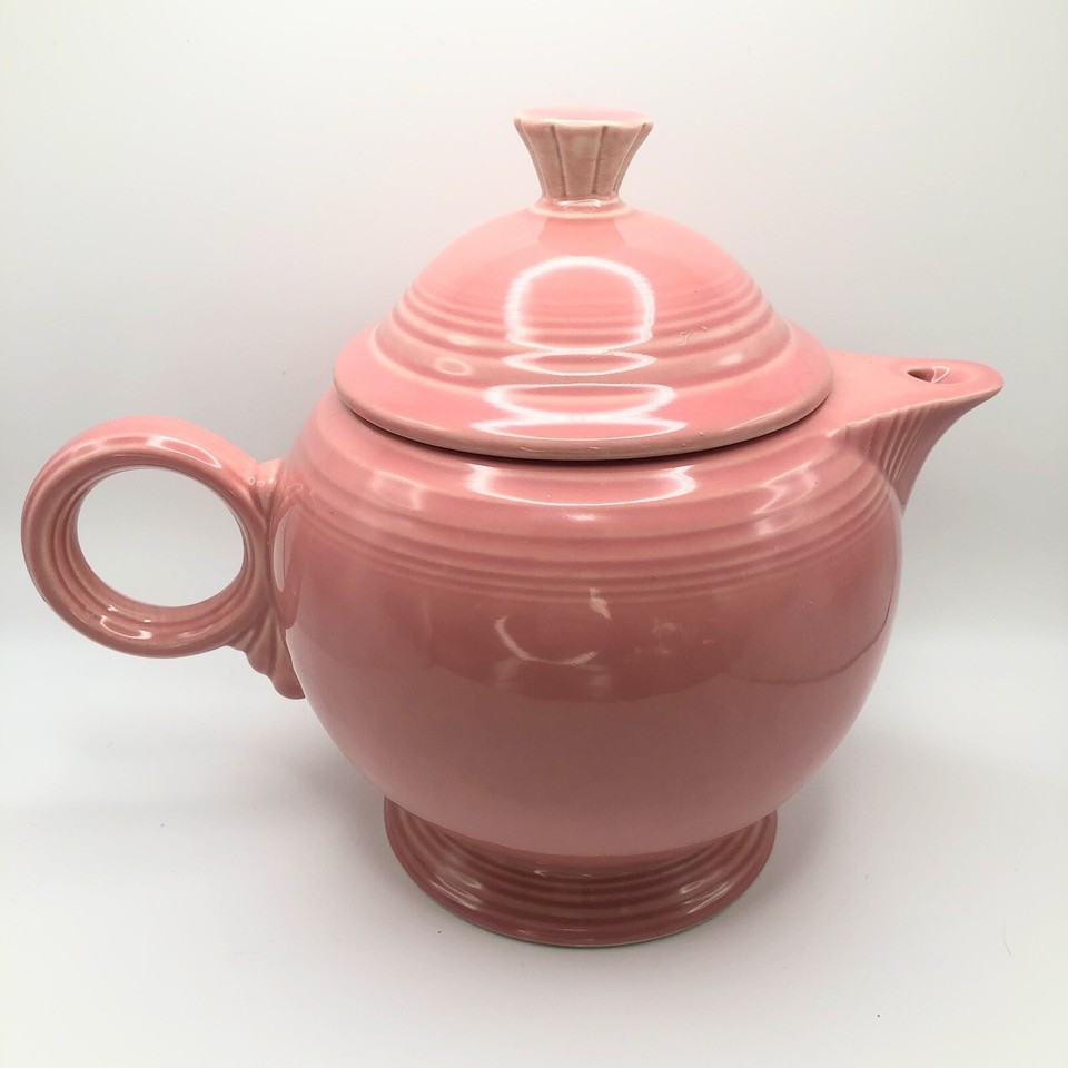 Fiestaware Rose Pink Covered Teapot & Lid Circle Handle Style Retired ...