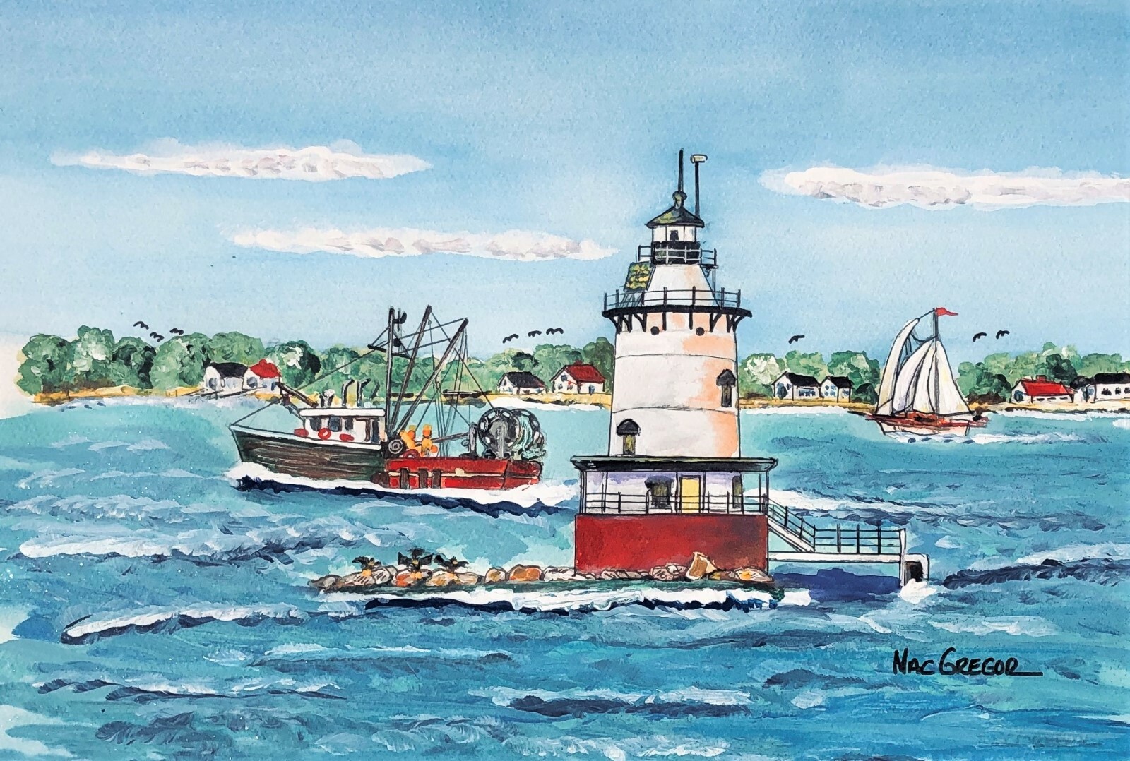 Conimicut Lighthouse art print Narragansett Bay Warwick Rhode Island | eBay