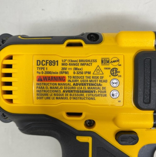 DEWALT 20V MAX XR 1/2" Mid-Range Impact Wrench DCF891B, Hog Ring, Bare ...