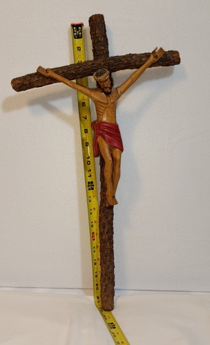 VTG PRIMITIVE POLYCHROME HAND MADE FOLK ART CATHOLIC CRUCIFIX 22 INCHES ...