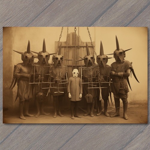 POSTCARD Weird Creepy Executioner Spike Masks Cult Unusual Woods ...