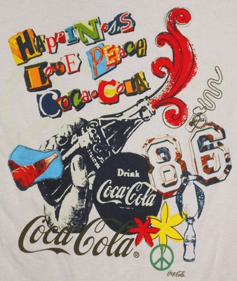 New VTG Drink Coca Cola Coke 1986 Happiness Love Peace Collage T-Shirt ...