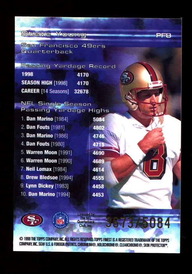 1999 Topps Finest Prominent Figures #8 Steve Young San Francisco 49ers ...