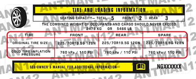 VEHICLE TRUCK and CAR VIN # Label Decal Tire Information 3M ...